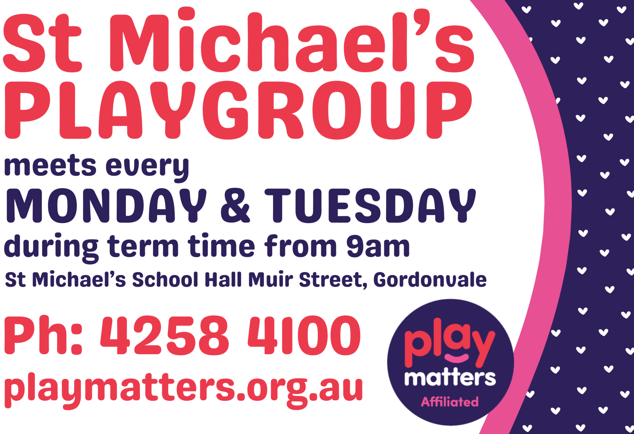 St Michael’s Community Playgroup affiliated with PlayMatters